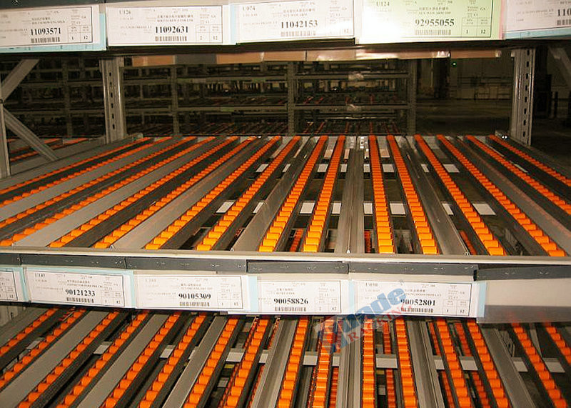 Dynamic Carton Flow Rack / Pallet Flow Rack Systems With Inclined Rollers